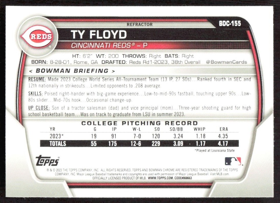 2023 6244B Bowman Draft Chrome Refractors Ty Floyd Rookie Cincinnati ...