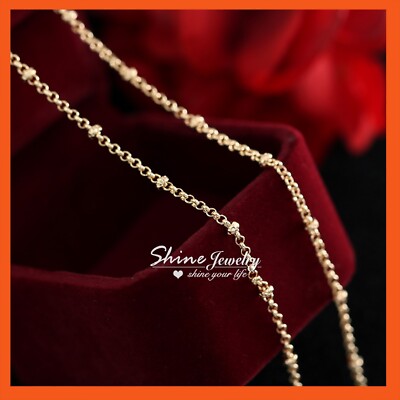 9K ROSE GOLD GF STATIONED BEAD BALL BELCHER CHAIN WOMEN SOLID LONG ...