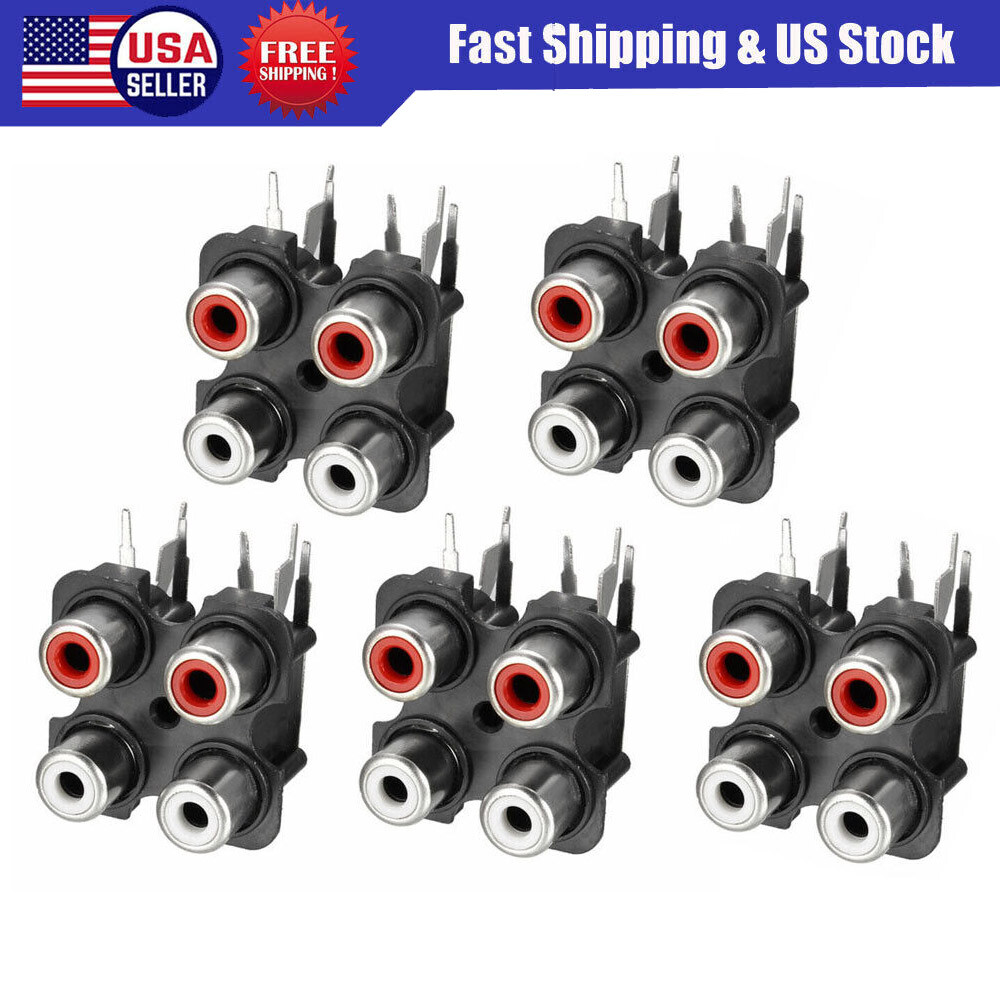 5Pcs PCB Panel Mount 4 Way RCA Socket Female Jack Audio Connector Black ...