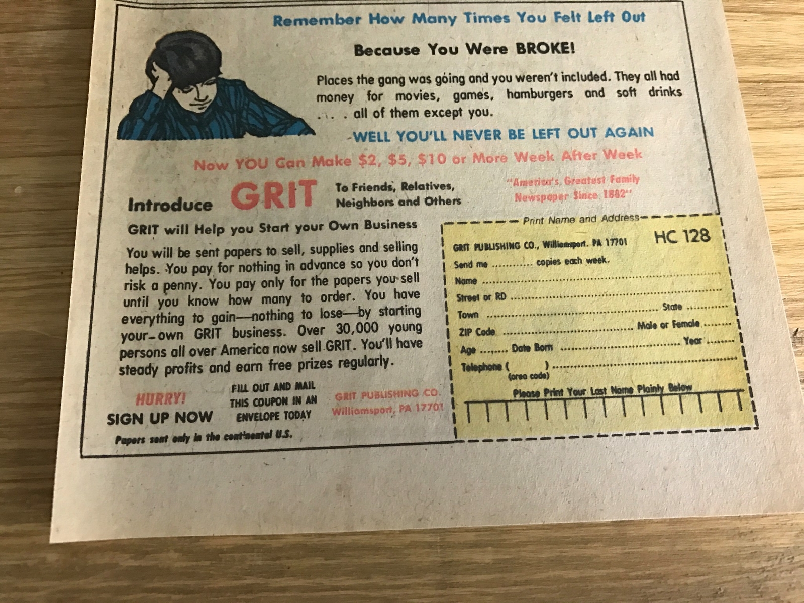 1978 VINTAGE 5x6.5 COMIC PRINT AD FOR GRIT Newspaper Start Your Own ...