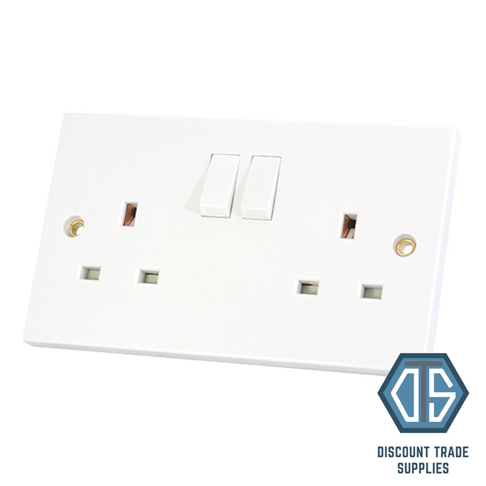 5x 2 Gang Double Socket Switched White Wall and 25mm Surface Pattress ...