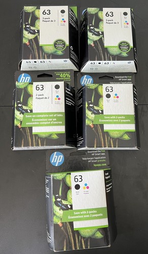 Lot x5 Genuine HP 2-pack 63 Black & 63 Cyan Yellow Magenta Ink ...