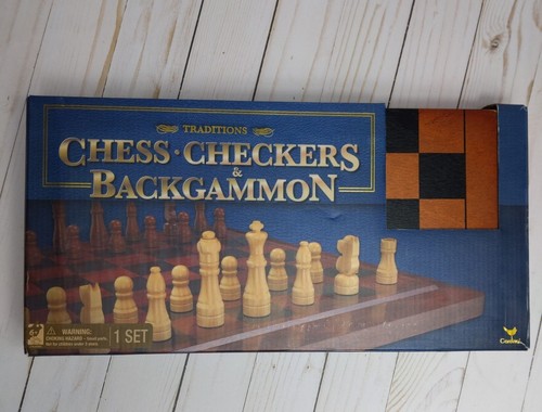 Cardinal Wooden Chess Checkers Backgammon Three Game Wooden Set New | eBay