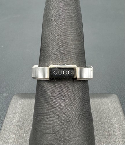 GUCCI 18K White Gold Octagon Band Ring Size 8 | eBay