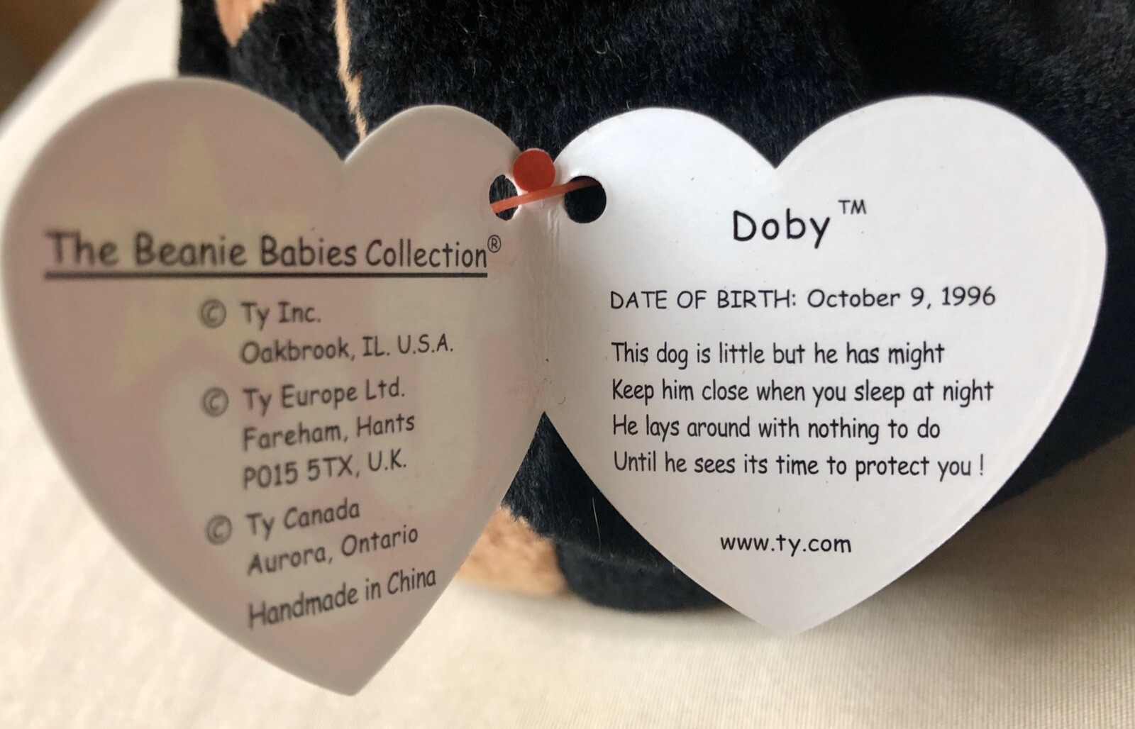 Doby the Doberman Dog Ty The Beanie Babies Collection DOB October 9 ...