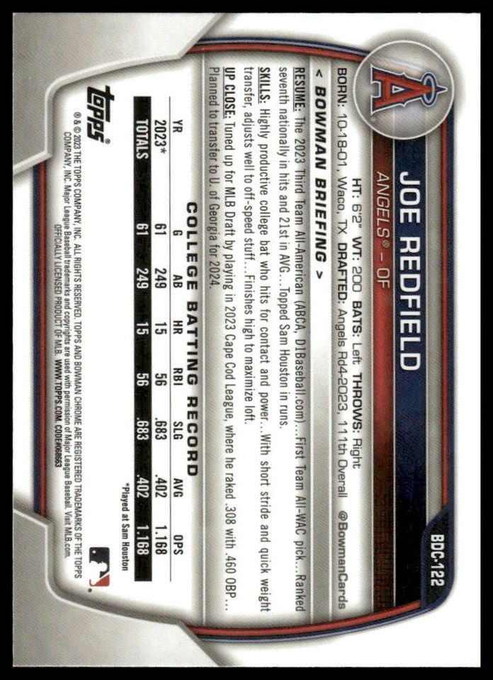 2023 Bowman Draft Joe Redfield #BDC-122 1st Bowman Chrome | eBay