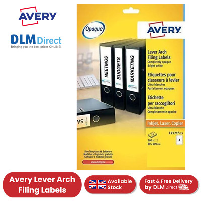 Avery L7171-25 Lever Arch Filing Label 200x60mm Self-Adhesive Labels ...