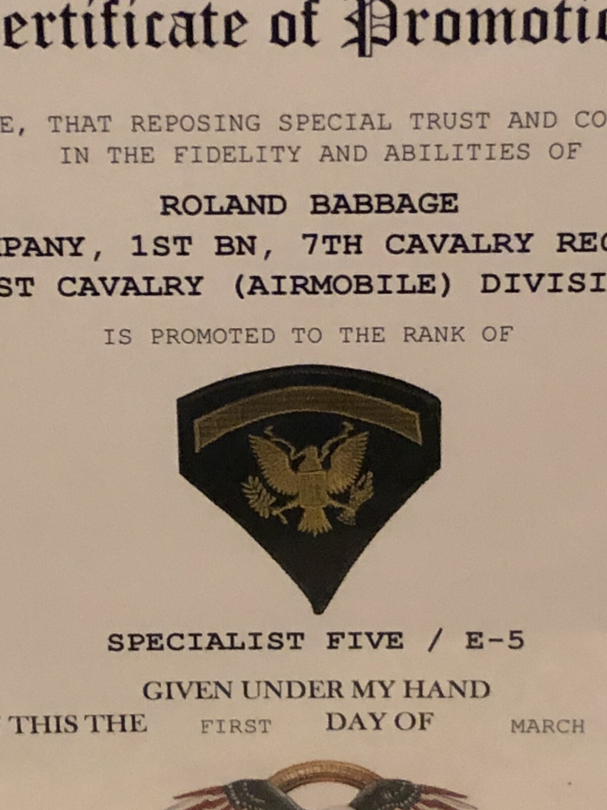 SPECIALIST FIVE / SPC-5 (E-5) U.S. Army ~ Commemorative Promotion ...