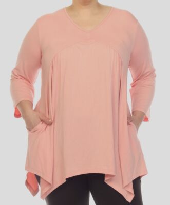 White Mark Women's Pink Empire Cut V-neck Tunic Top Plus Size 1XL | eBay