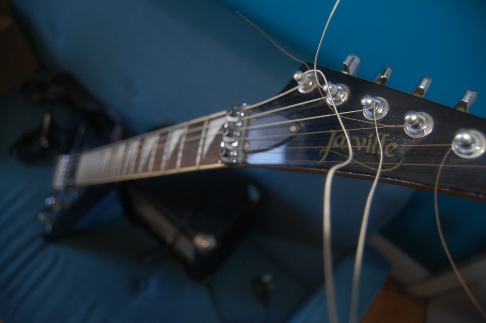 "Shark fin" Electric Guitar Blue,with practice amp & tuner. | eBay UK