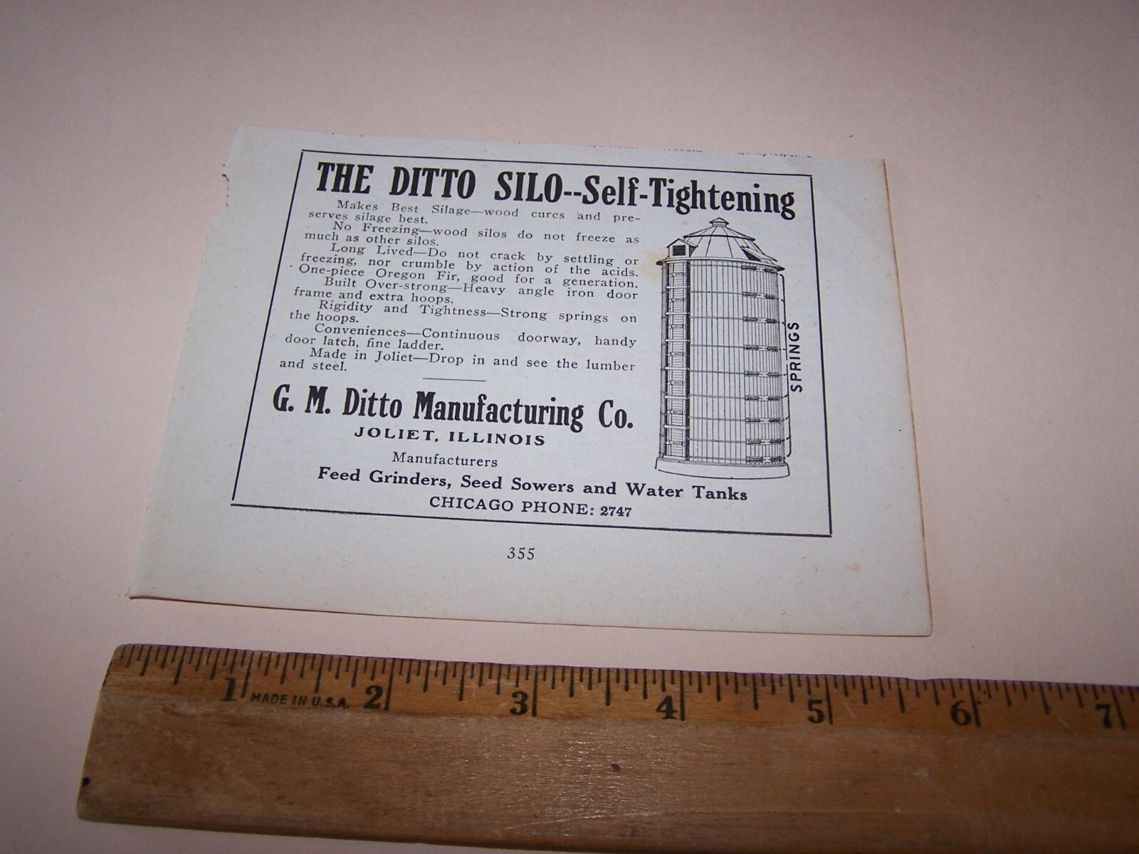 1918 G.M. DITTO MANUFACTURING CO - THE DITTO SILO Paper Ad JOLIET ...