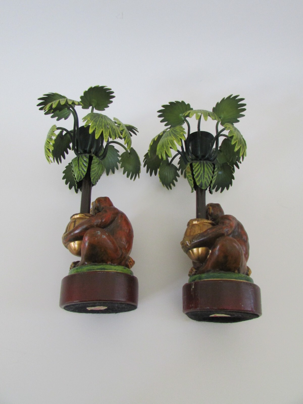 Petites Choses Tropical Tole Monkey & Palm Tree Candle Holders | eBay