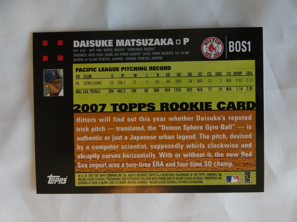 BASEBALL CARD 2007 DAISUKE MATSUZAKA BOS1 | eBay