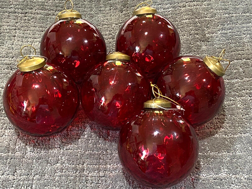 Set of 6 Restoration Hardware Red MERCURY Glass Ball Ornaments 3.5 ...
