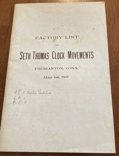 1907 Factory List of Seth Thomas Clock Movements Catalog 1974 Reprint ...