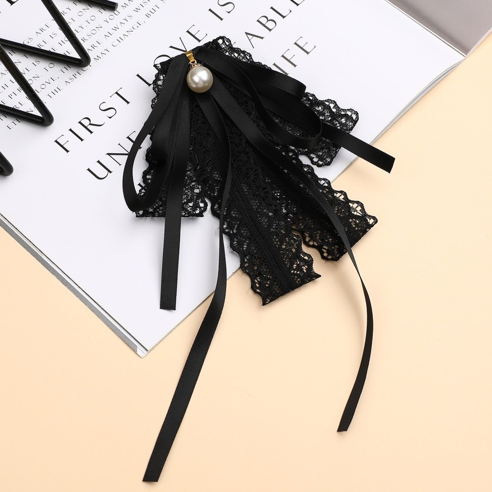 Lace Ribbon Collar Tie Neck for Women Elegant Black Pre-tied Bow | eBay ...