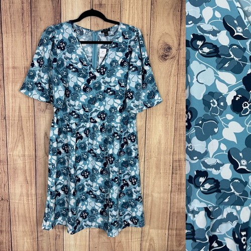 Ann Taylor Factory Dress Blue Floral Short Sleeve Size 10 NWT | eBay