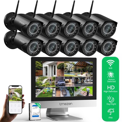 Wireless CCTV Camera Security System Metal Audio 10CH NVR Monitor 3MP ...