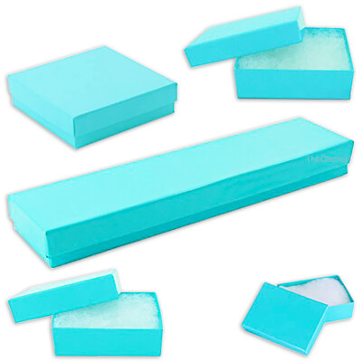 25pc Cardboard Paper JEWELRY GIFT BOX w/ Cotton Padding Insert - Teal ...