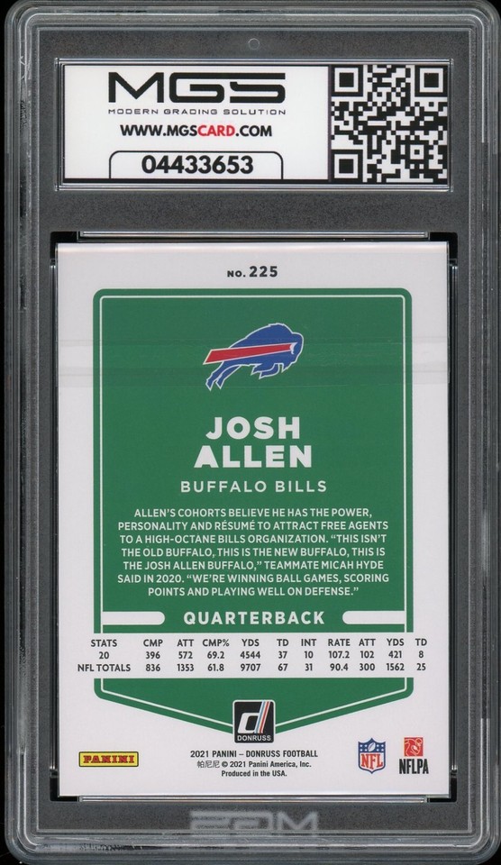 2021 Panini Donruss #225 Josh Allen MGS Graded 10 Gem Mint BILLS | eBay