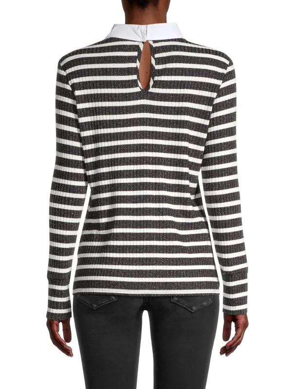 NWT- Trina Turk 'Olympic Boulevard' Metallic Striped Rib-Knit Top ...