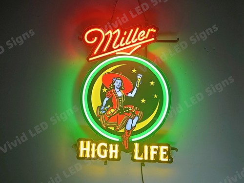 Vivid LED Miller Lite Beer High Life Girl Bar 24"x17" Neon Sign Lamp ...