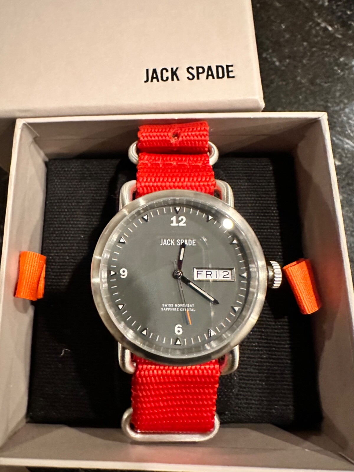 Jack Spade watch WURU0030 Red Conway Grey Swiss Made Day Date function ...