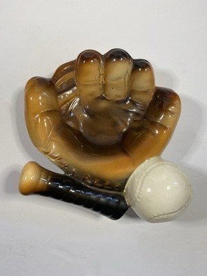 Ceramic Baseball Figurine 1958 Cal-Themes Ashtray Trinket Dish Glove ...
