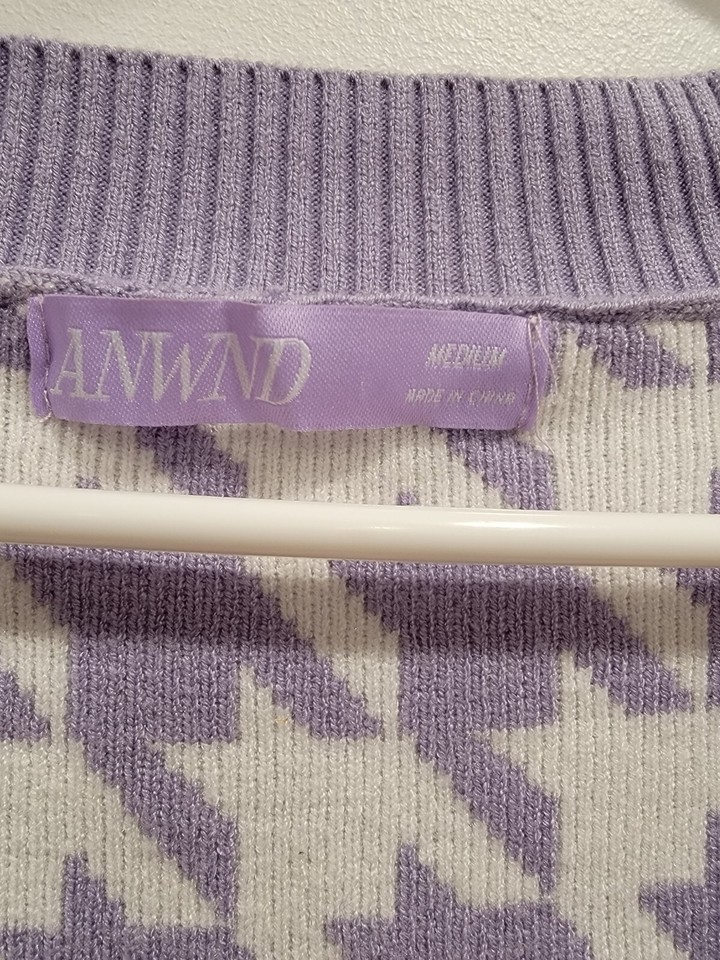 ANWND Houndstooth Sweater Vest Size Medium Lavender Good Condition | eBay