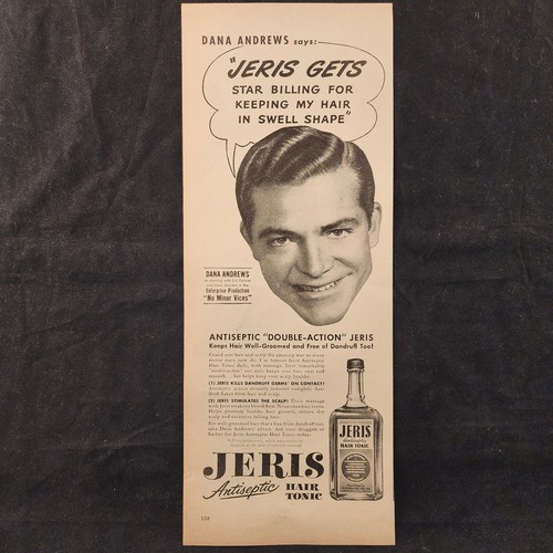 Jeris Antiseptic Hair Tonic Double Action w Dana Andrews 1948 Vintage ...