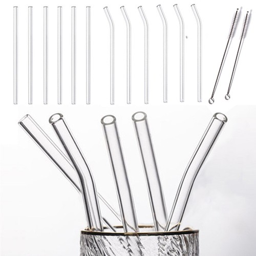 18PCs Pyrex Glass Drinking Straws Bent Straight + Brush Reusable ...