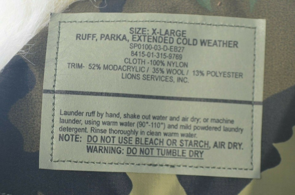 ECWCS GORETEX PARKA HOOD RUFF Fur Extended Cold Weather WOODLAND X ...