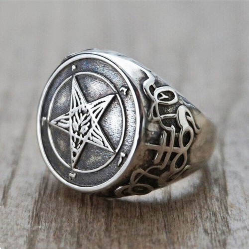 Men's Jewelry Rings Sigil of Baphomet Ring Circle Satan Star Satanic ...