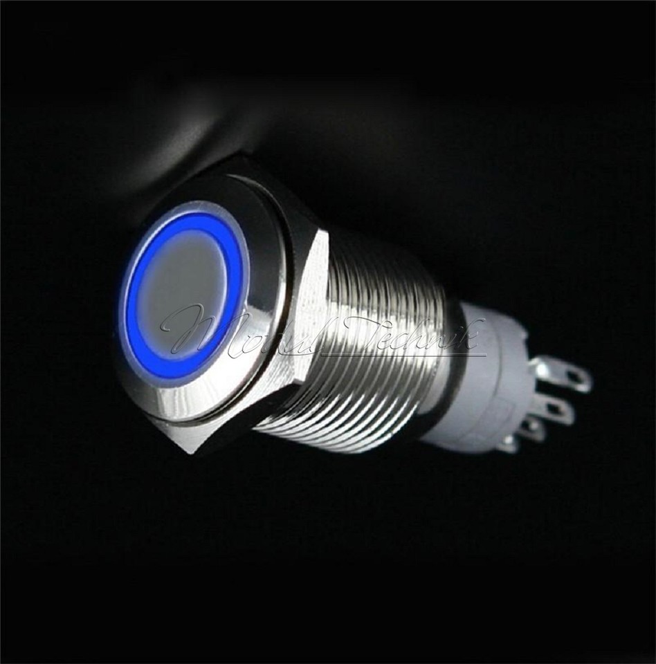 12V 16mm DIY Car Push Power Button LED Angel Eye Push Buttons Metal NEW ...
