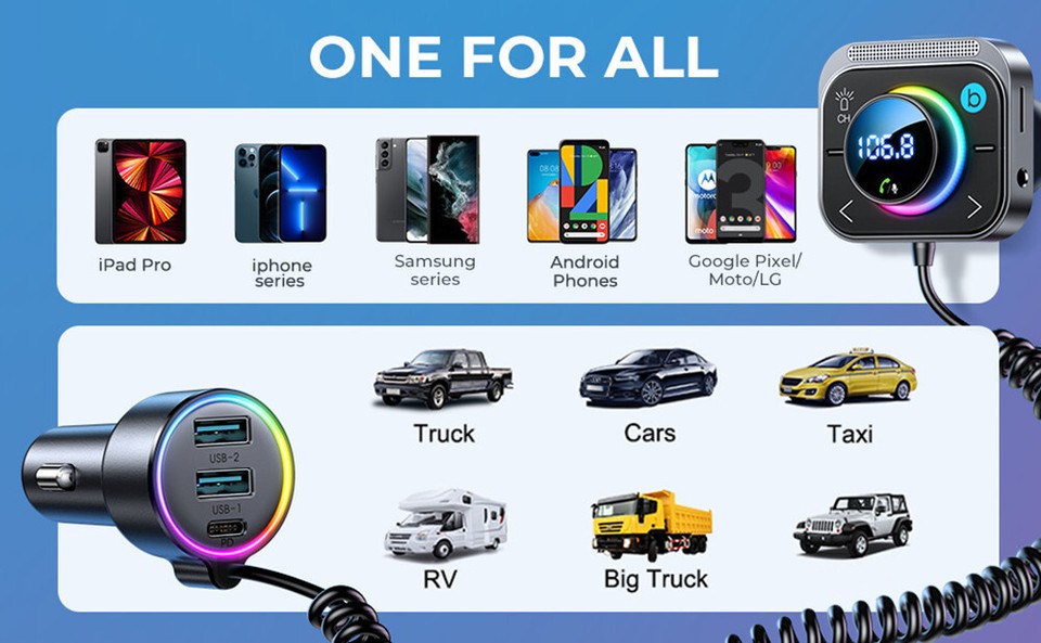 Bluetooth FM Transmitter Car Radio USB Fast Charger Adapter MP3 Player ...