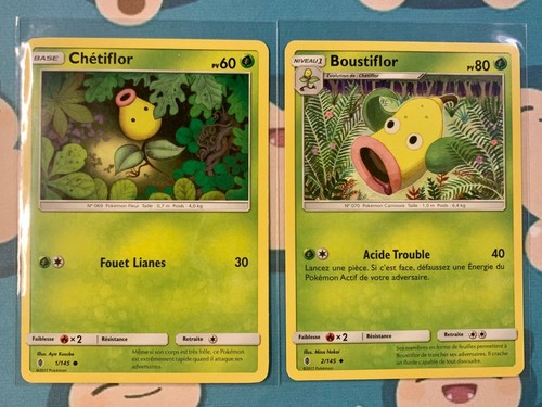Carte Pokemon Chétiflor 1/145 + Boustiflor 2/145 - Gardien Ascendant | eBay