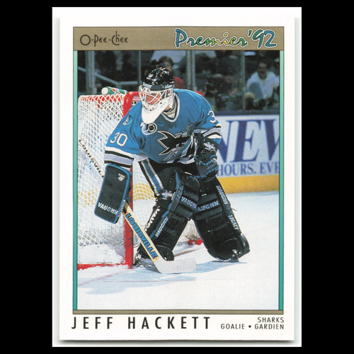 Jeff Hackett #108 1992 O-Pee-Chee Premier San Jose Sharks Hockey Card ...
