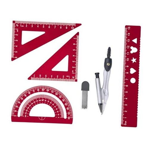 6 Pcs Metal Geometry Set, Math Geometry Kit, Metal Ruler Set and ...