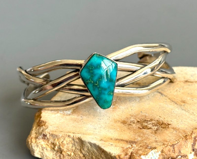 NAVAJO Jerry T Nelson Sterling Silver SONORAN GOLD Turquoise Cuff ...