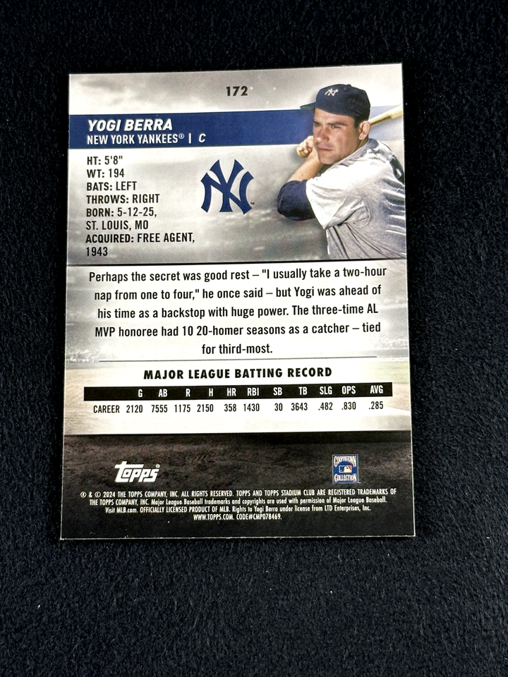 2024 Topps Stadium Club YOGI BERRA Chrome Checklist #172 New York ...