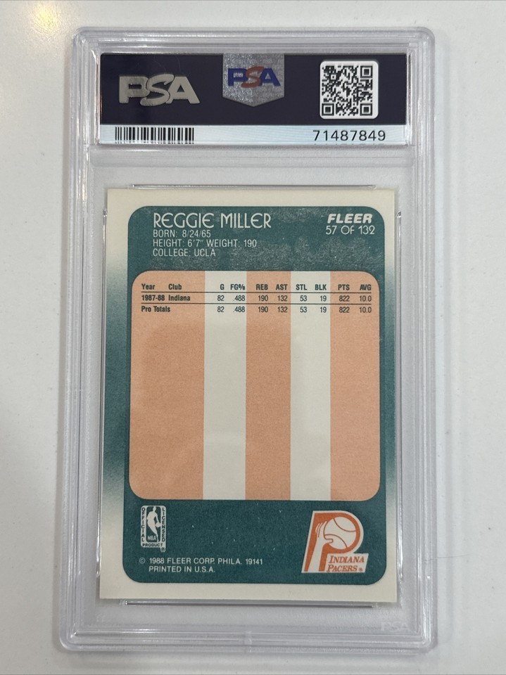 1988 Fleer Reggie Miller Rookie RC #57 PSA 7 Near Mint HOF Indiana ...