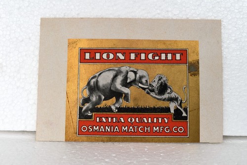 Vintage Matchbox Label Lion Fight Par Osmania Match Mfg.co. Hyderabad ...