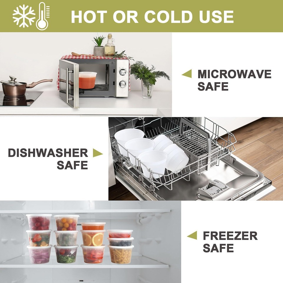 Deli Containers With Lids 50 Sets Pint Plastic Soup Containers 16oz 8oz ...