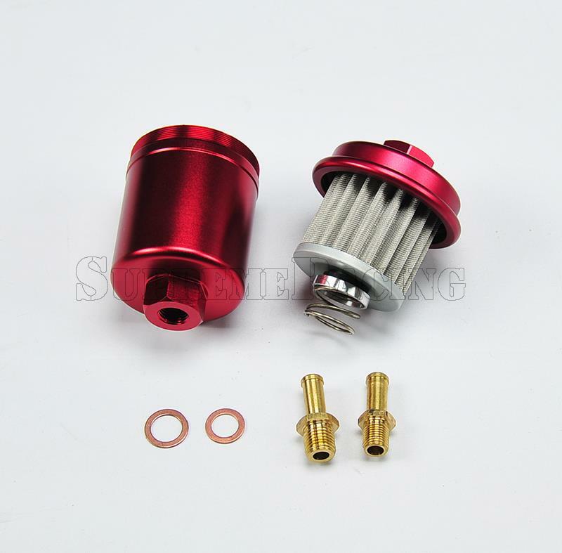 Red Universal Inline Fuel Filter High Flow 100 Micron Cleanable ...
