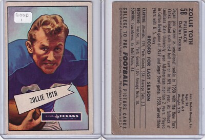 1952 Bowman Large Football Card # 58 Zollie Toth Dallas Texans GOOD | eBay
