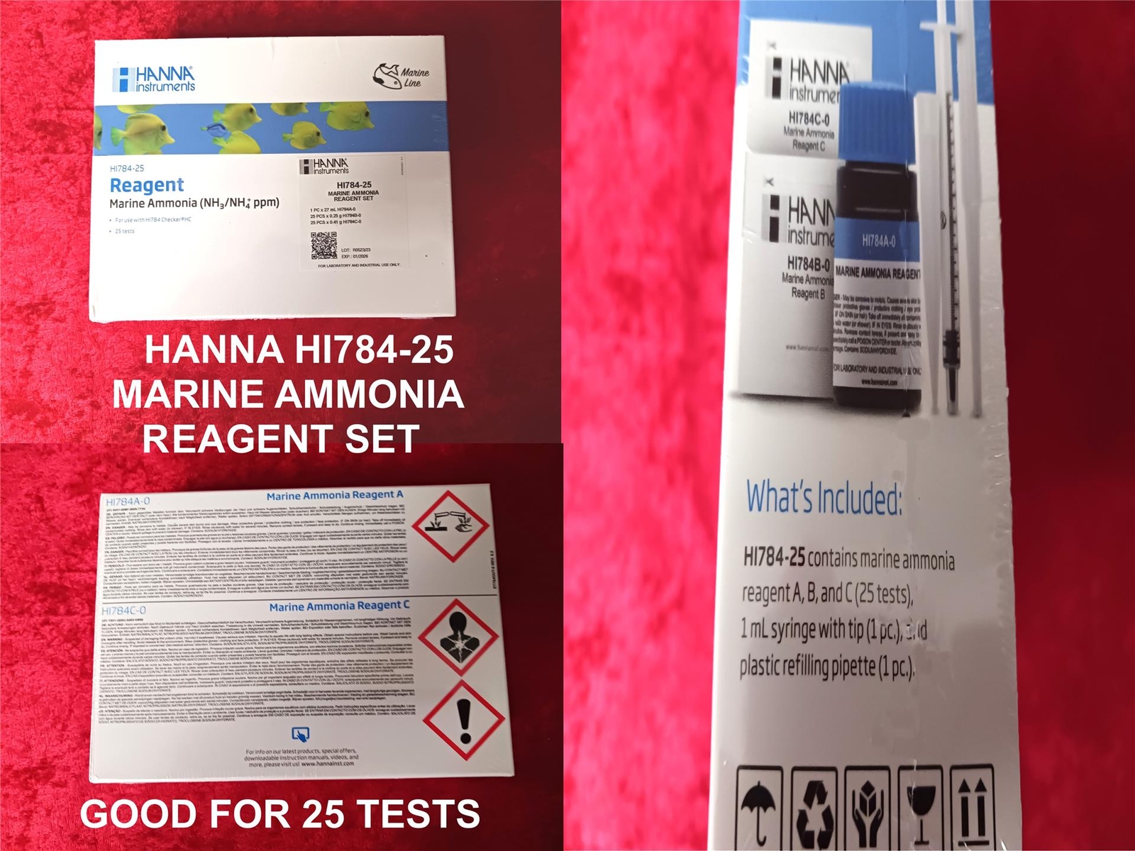 HANNA INSTRUMENTS HI784-25 MARINE AMMONIA REAGENT SET (25 TESTS) 1 DAY ...