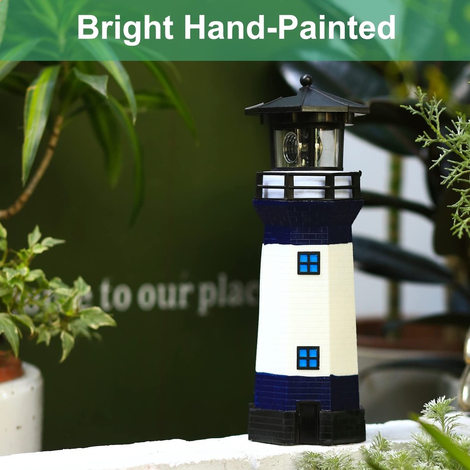 Solar Powered Lighthouse 12" Tall Solar Lighthouse With Rotating Beacon ...
