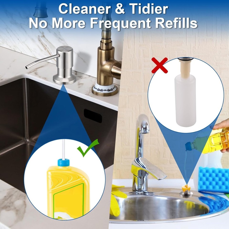 Soap Dispenser for Kitchen Sink, Built in Sink Soap Dispenser (Brushed ...