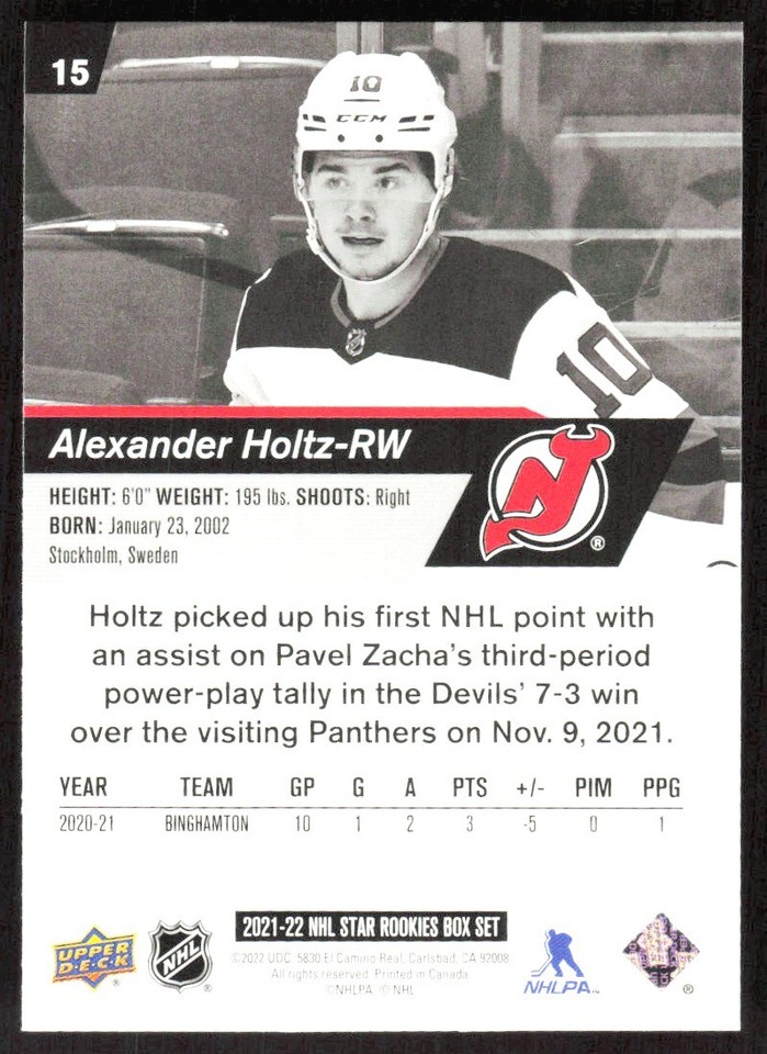 2021-22 5095B Upper Deck Deck NHL Star Rookies Box Set Alexander Holtz ...