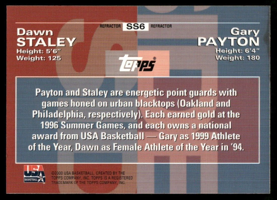 GARY PAYTON DAWN STALEY 2000 TOPPS SIDE BY SIDE DOUBLE REFRACTOR USA ...